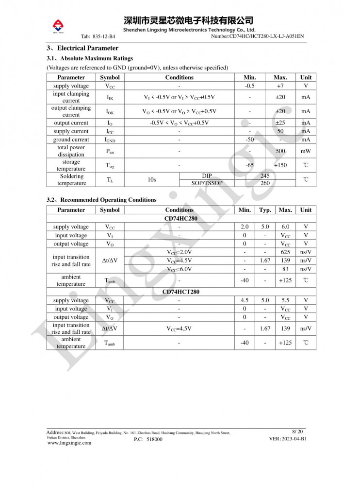 CD74HC280E(LX) datasheet page 8