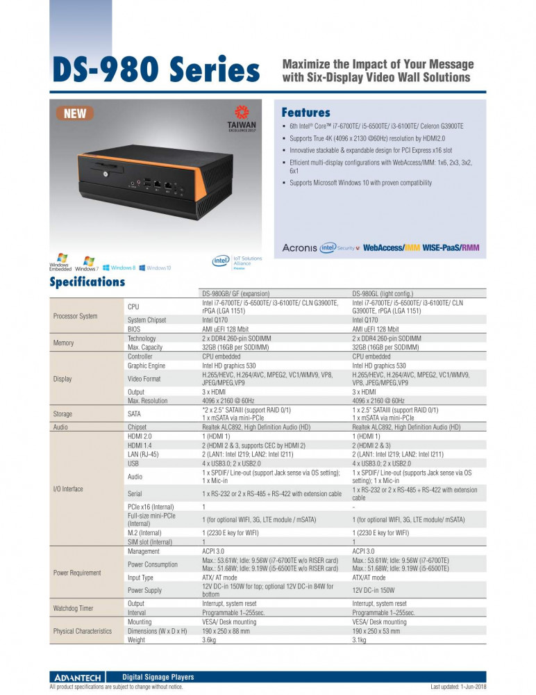 ADVANTECH DS-980GB-00A1E datasheet page 1