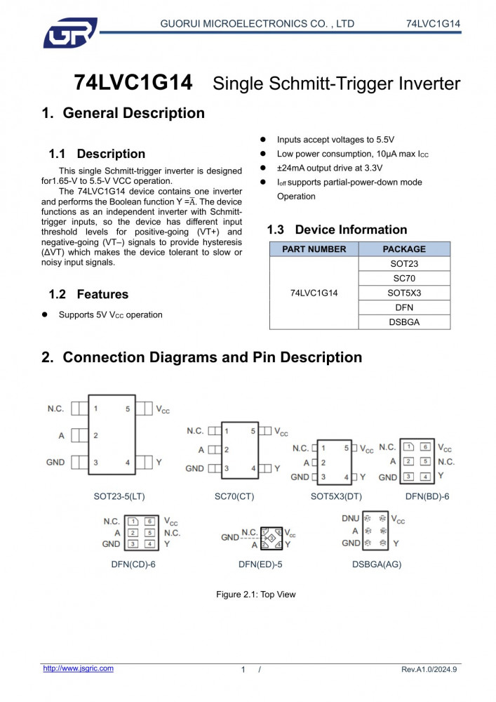 74LVC1G14 datasheet page 1