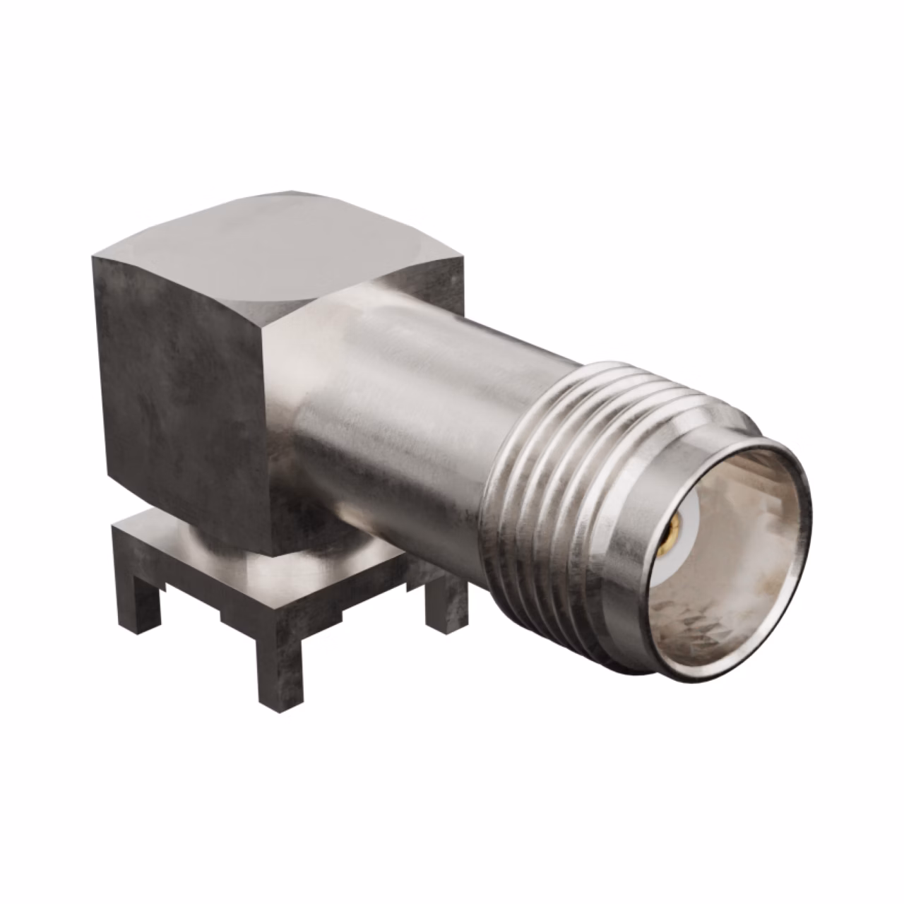 TNC Jack, Right-Angle, PCB Receptacle, Through Hole, Brass Body, Nickel (Ni) Plated, Tray, 50 Ohms for sale
