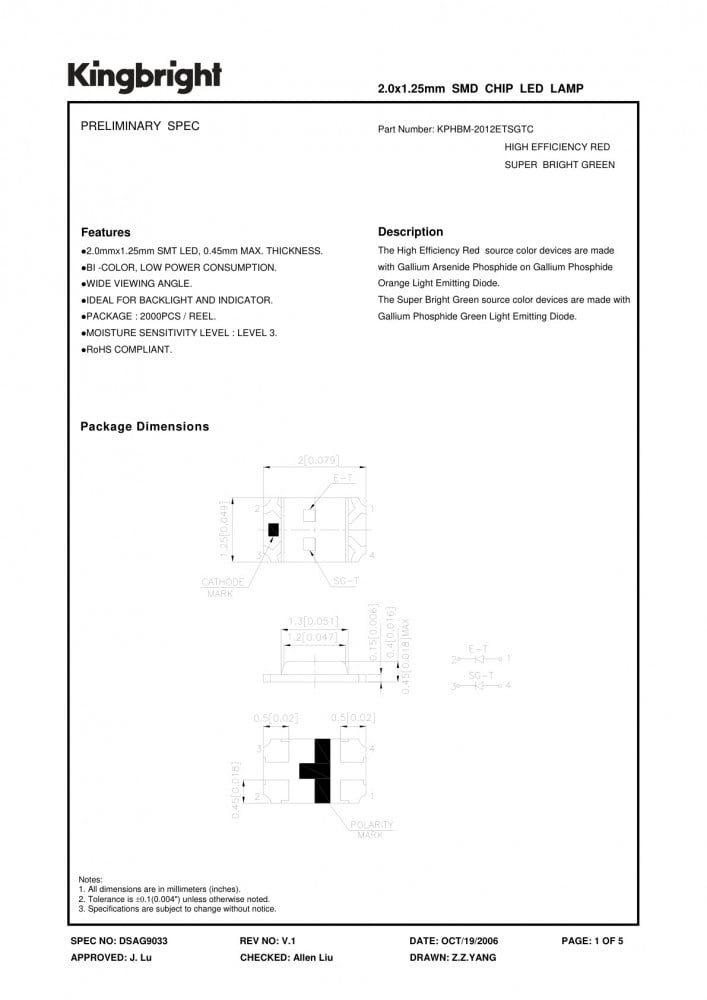 KPHBM-2012ETSGTC datasheet page 1