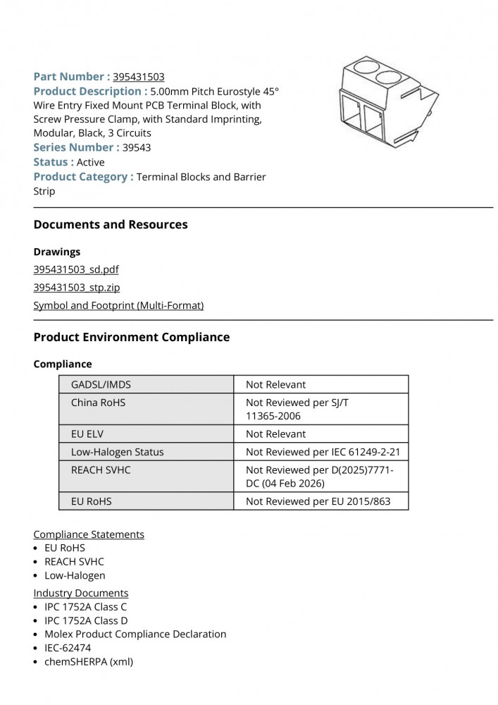 MOLEX 395431503 drawing page 1