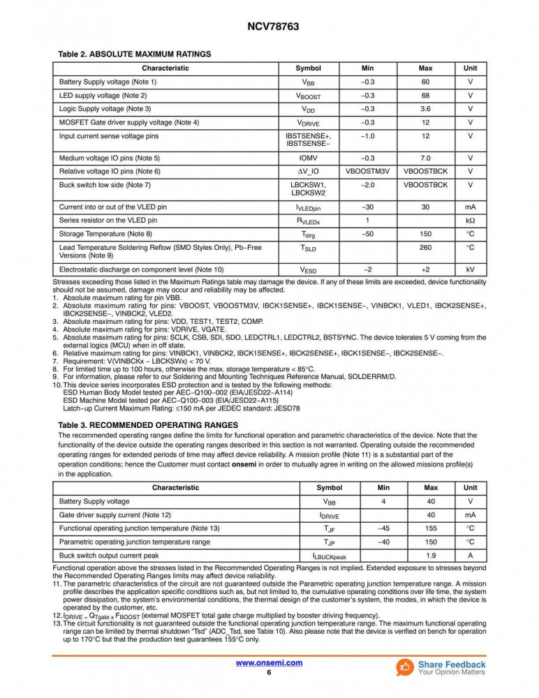 NCV78763 datasheet preview, page 6