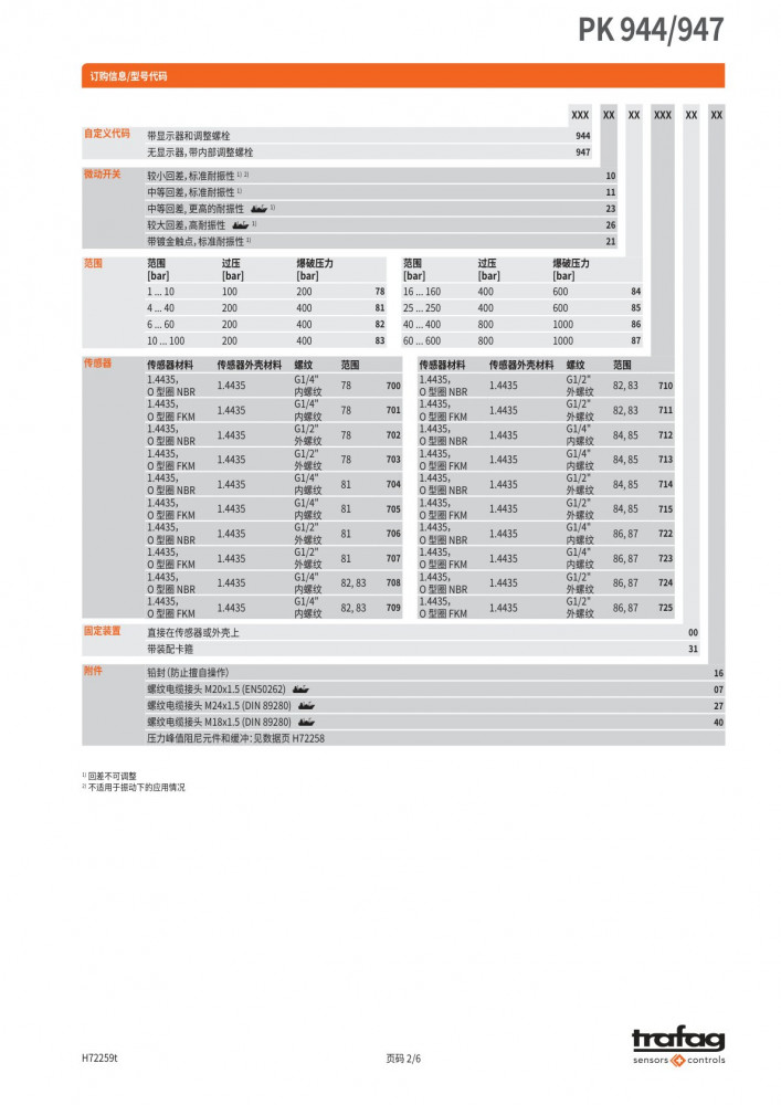 Trafag 944.1 and 947.1 pressure switch document page 2