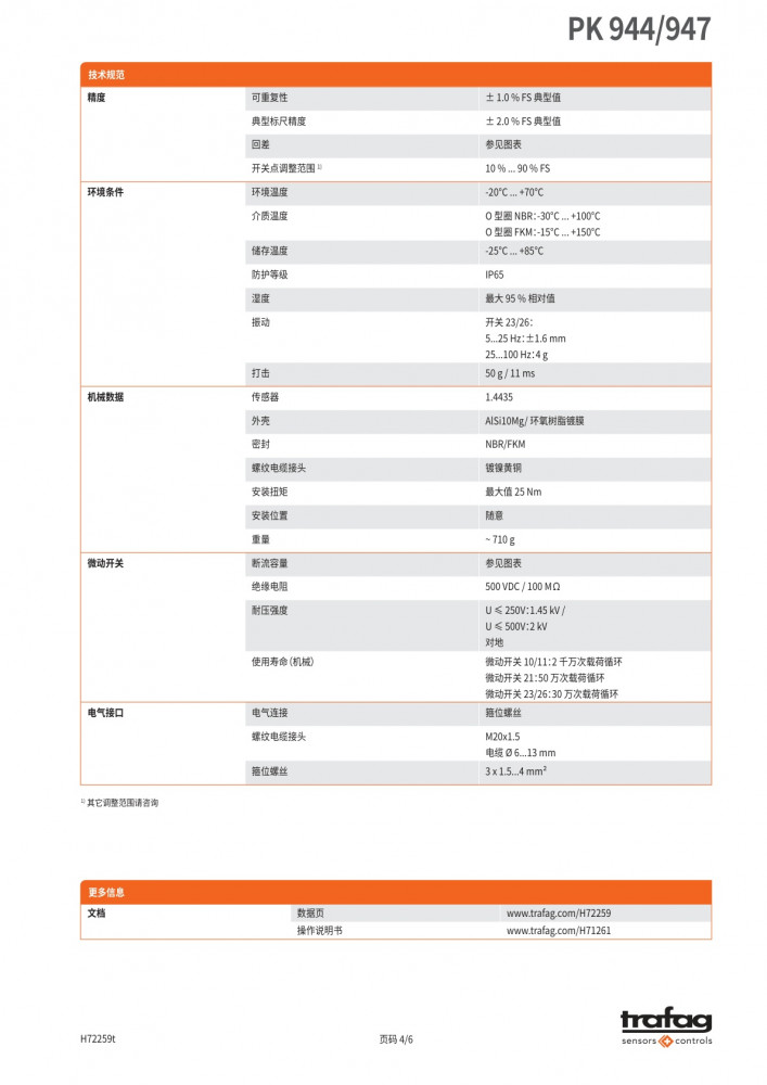 Trafag 944.1 and 947.1 pressure switch document page 4