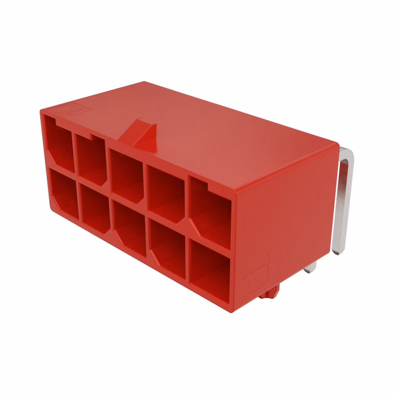 Mega-Fit ColorLock Right-Angle Header, 5.70mm Pitch, Through Hole, Dual Row, 10 Circuits, Matte Tin (Sn) Plating, 3.60mm Tail Length, Glow-Wire Capable, Tray, Red for sale