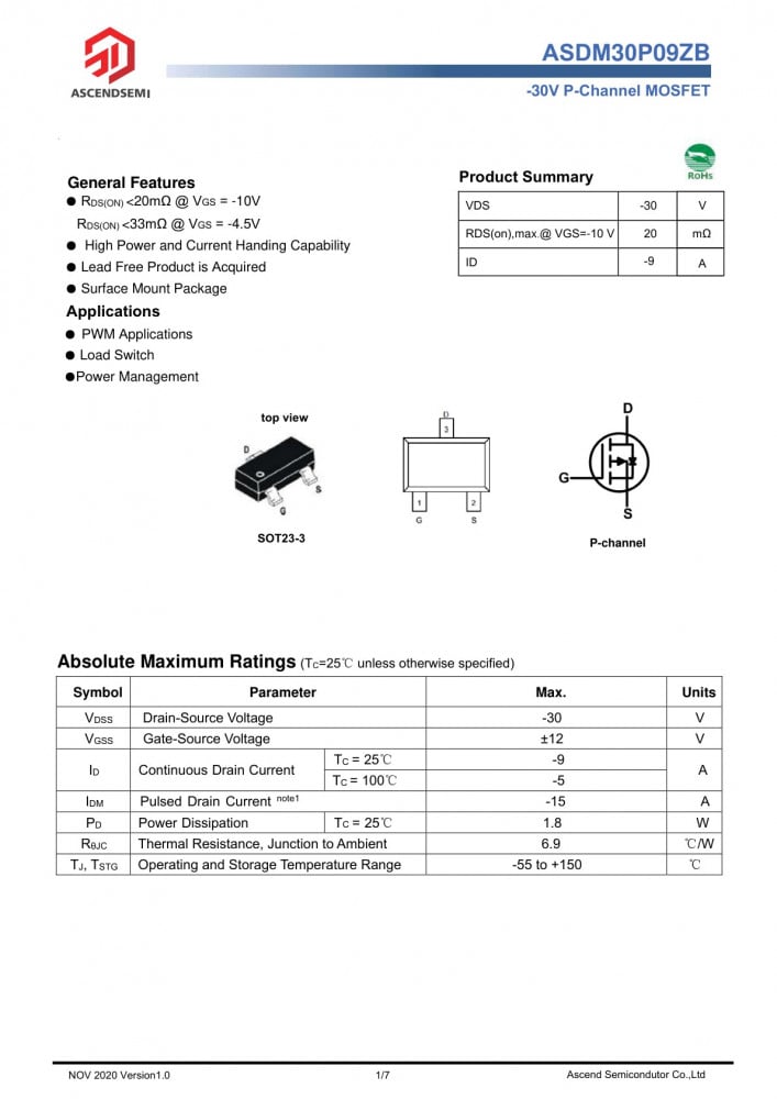 ASDM30P09ZB-R datasheet page 1