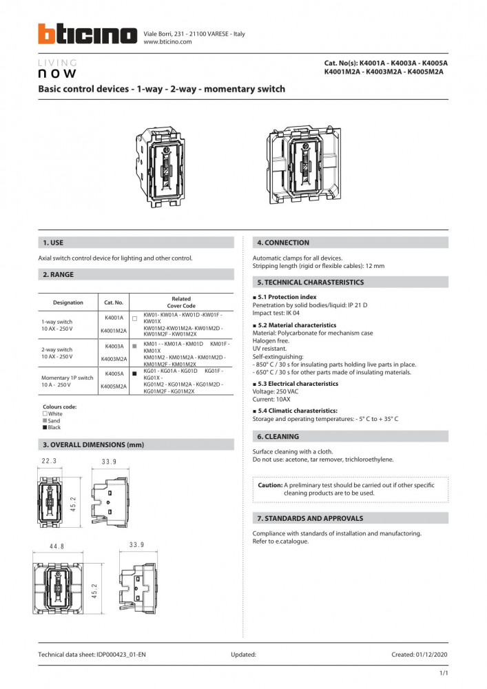Legrand K4003A technical document preview