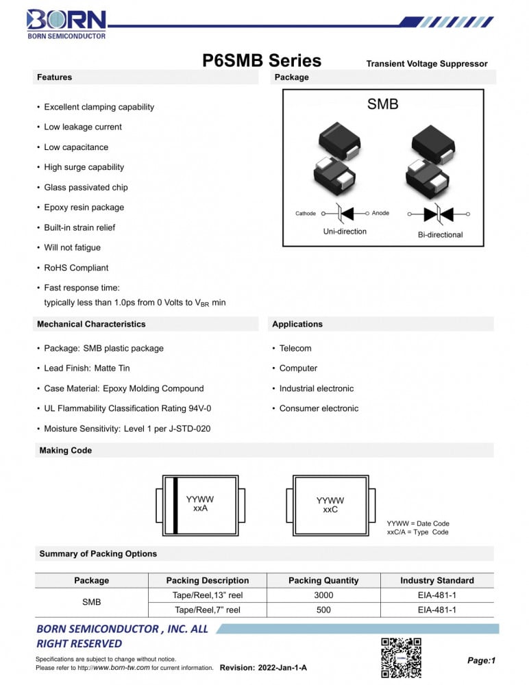 P6SMB series datasheet page 1