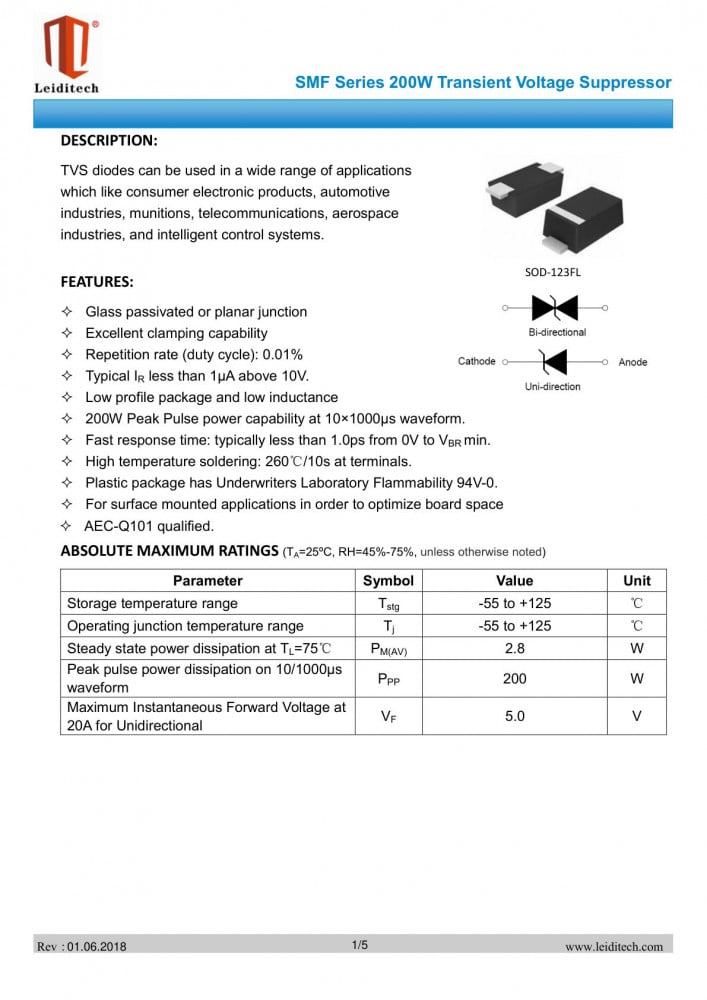 Leiditech SMF6.5CA datasheet page 1