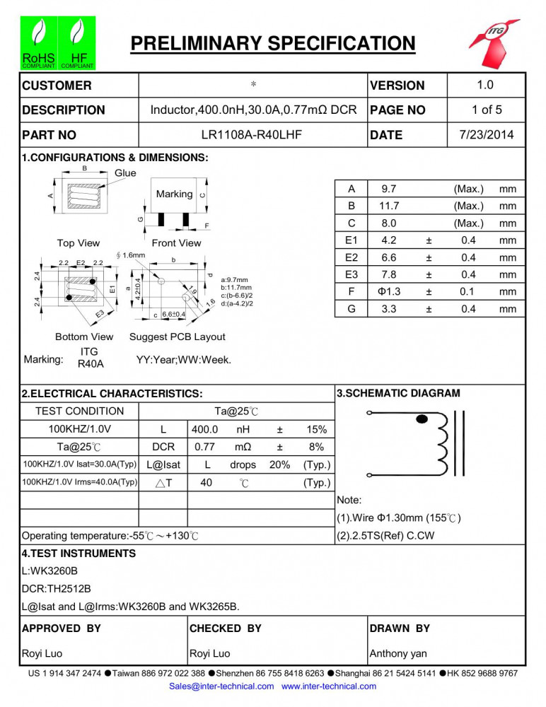 LR1108A-R40LHF specification drawing and electrical data