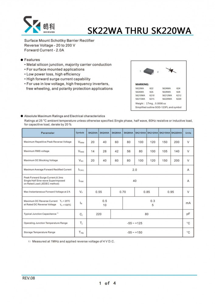 SK210WA datasheet page 1