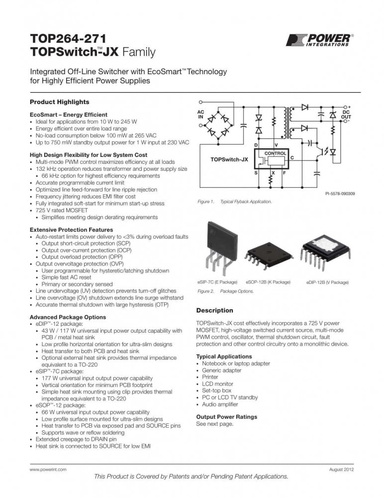 TOP266EG datasheet page 1