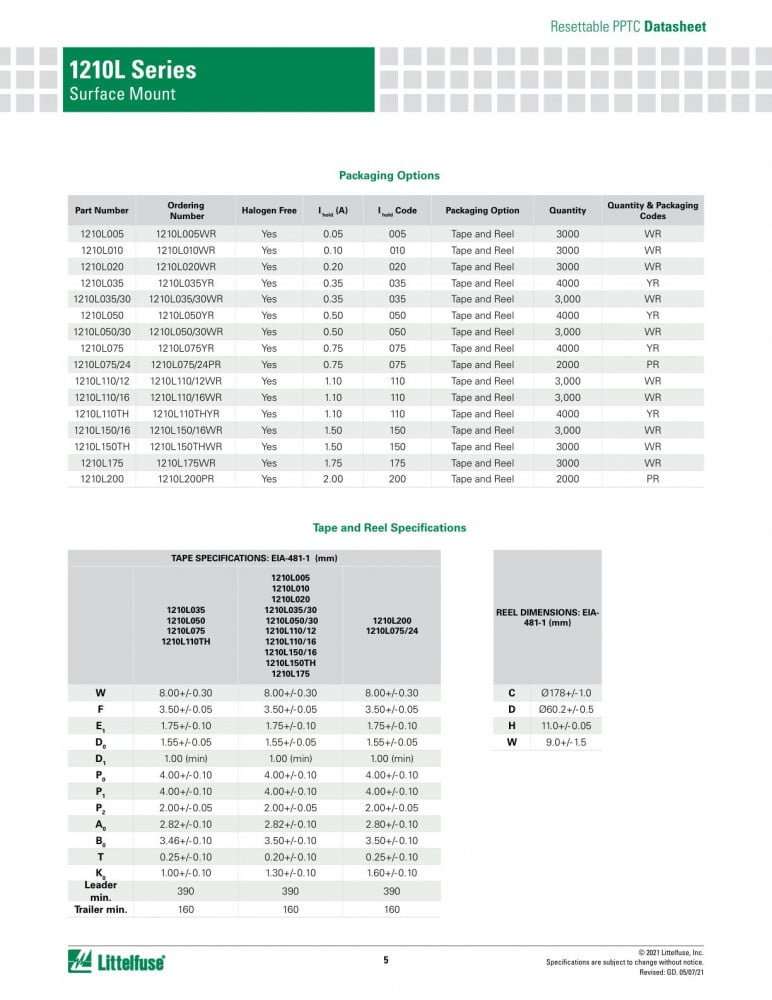 Littelfuse 1210L Series datasheet page 5