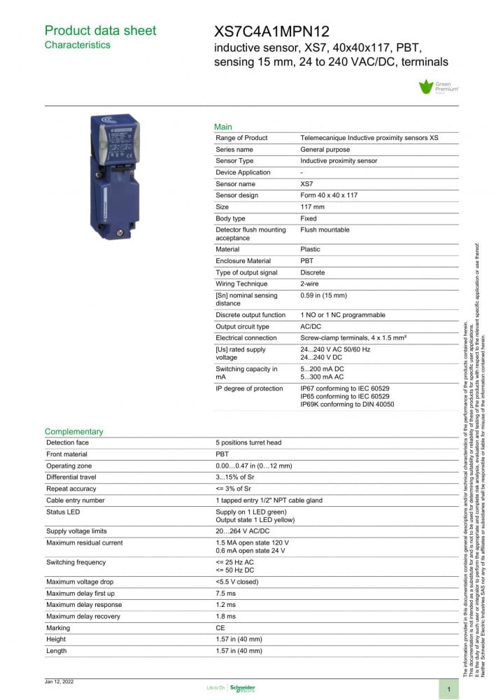 XS7C4A1MPN12 technical document page 1