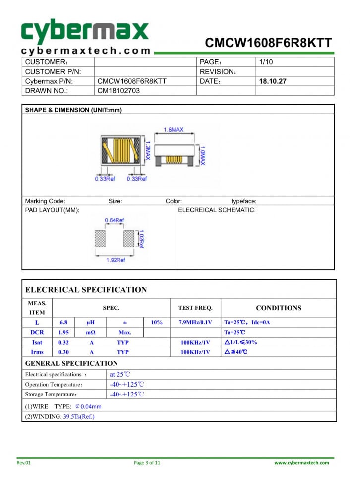CMCW1608F6R8KTT specification page 3