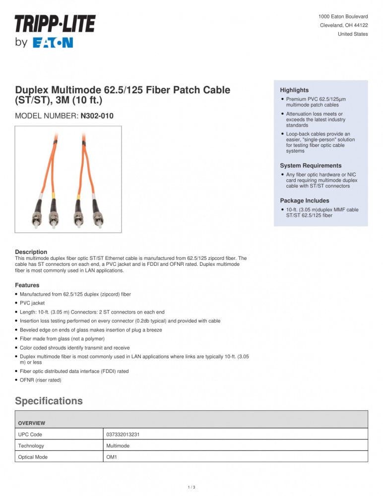 EATON N302-010 technical document page 1
