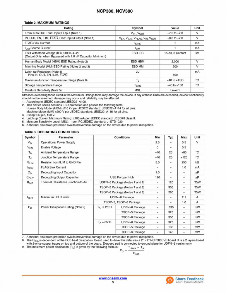 NCP380 datasheet page 3