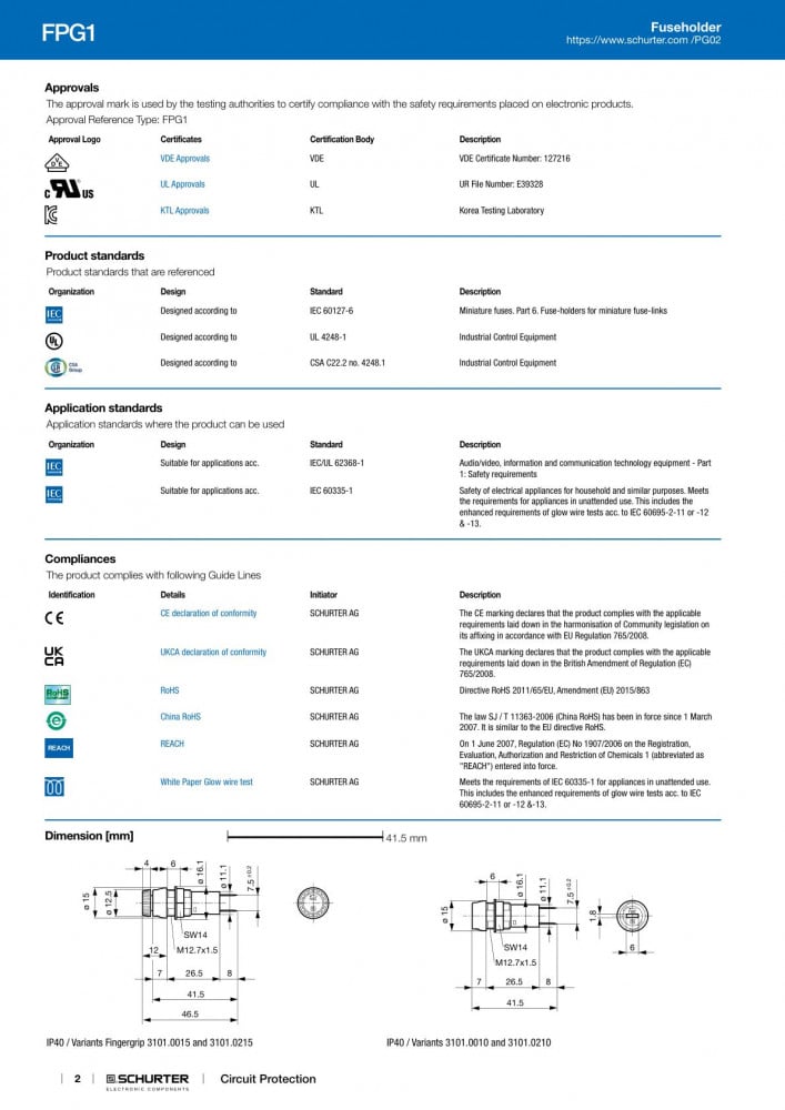 SCHURTER 3101.0215 datasheet page 2
