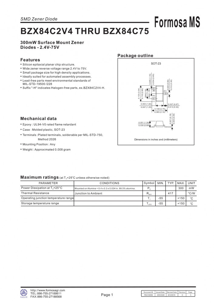FMS BZX84C47 datasheet page 1
