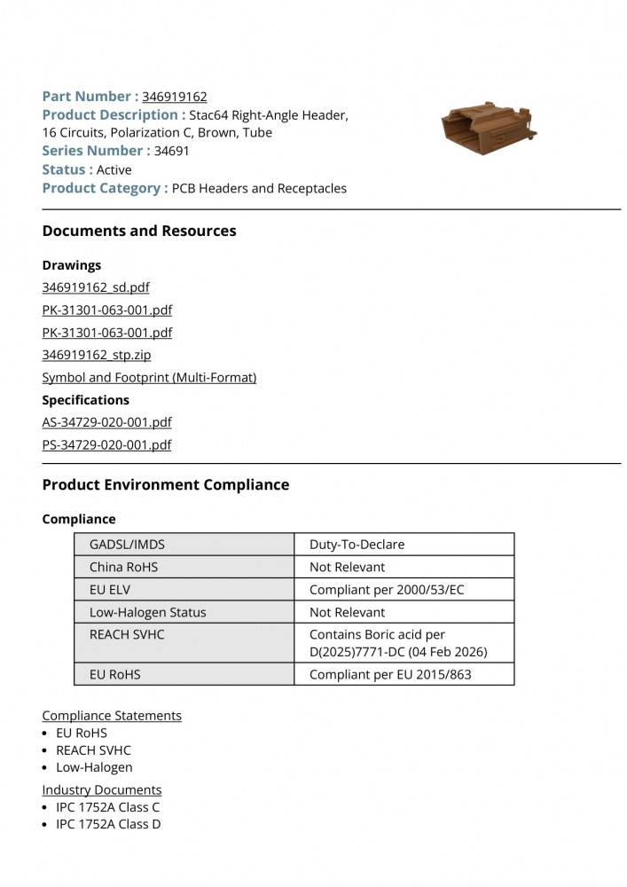 MOLEX 346919162 technical document page 1