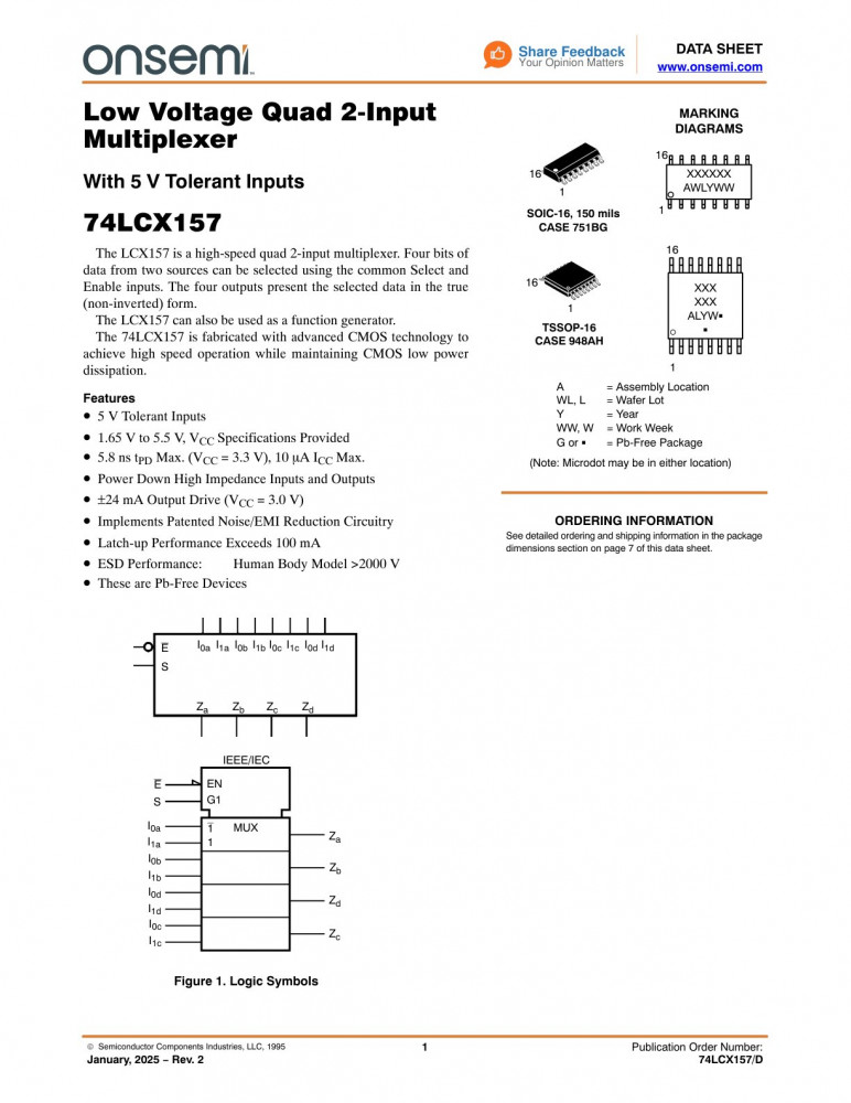 74LCX157 datasheet page 1