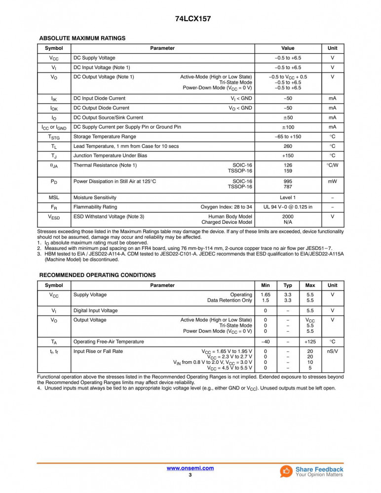 74LCX157 datasheet page 3