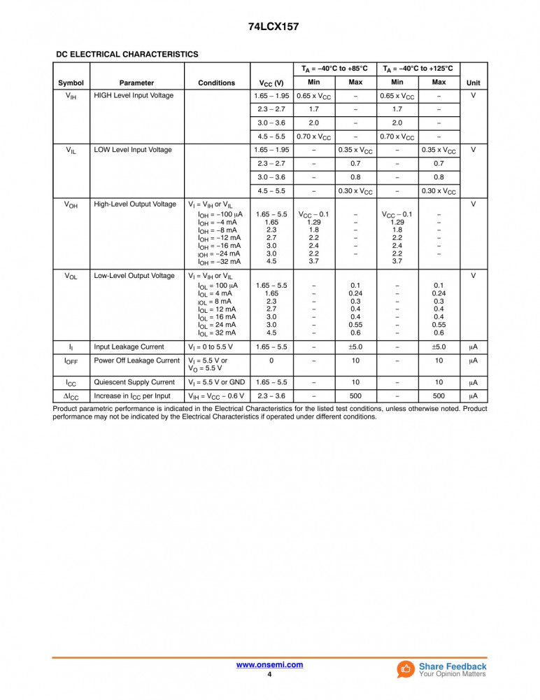 74LCX157 datasheet page 4