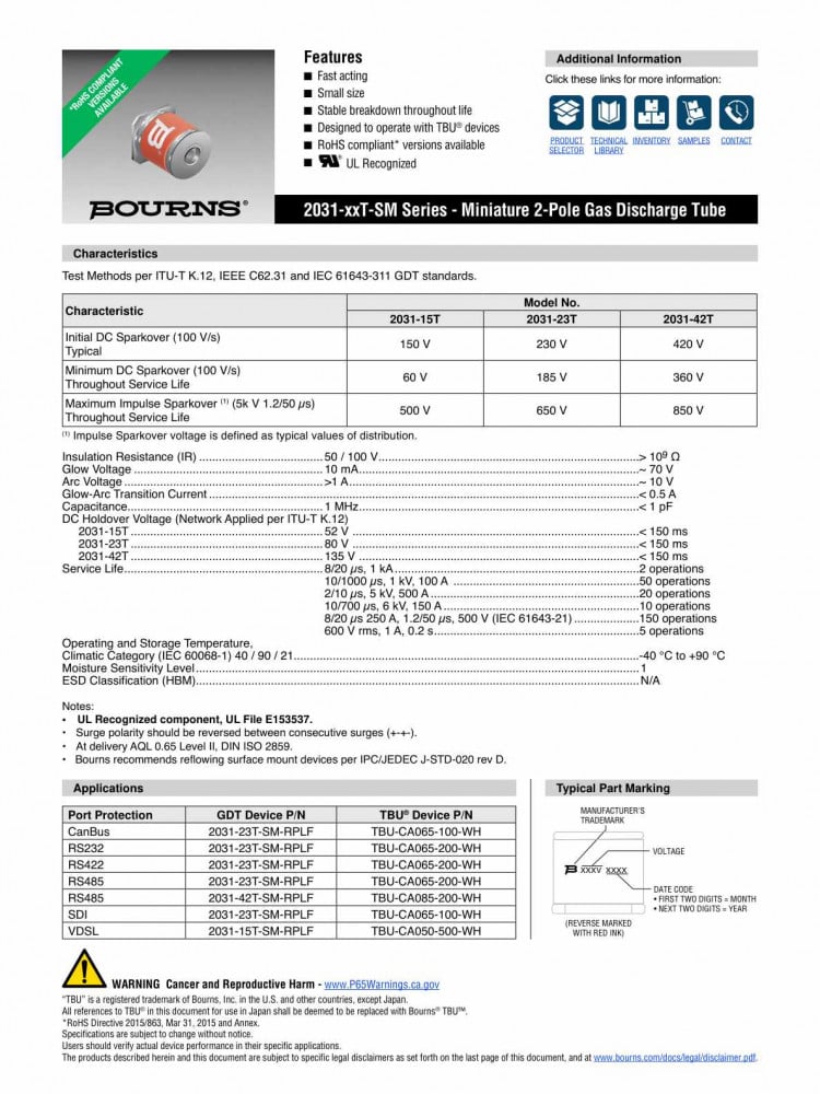 BOURNS 2031-15T-SM-RPLF datasheet page 1
