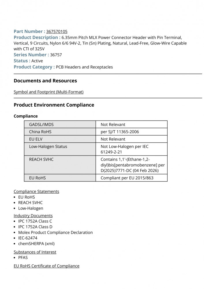 MOLEX 367570105 technical document image, page 1