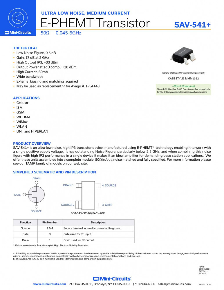 SAV-541+ datasheet page 1