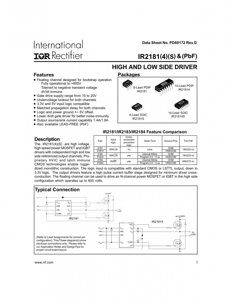 IR2181 technical document page 1