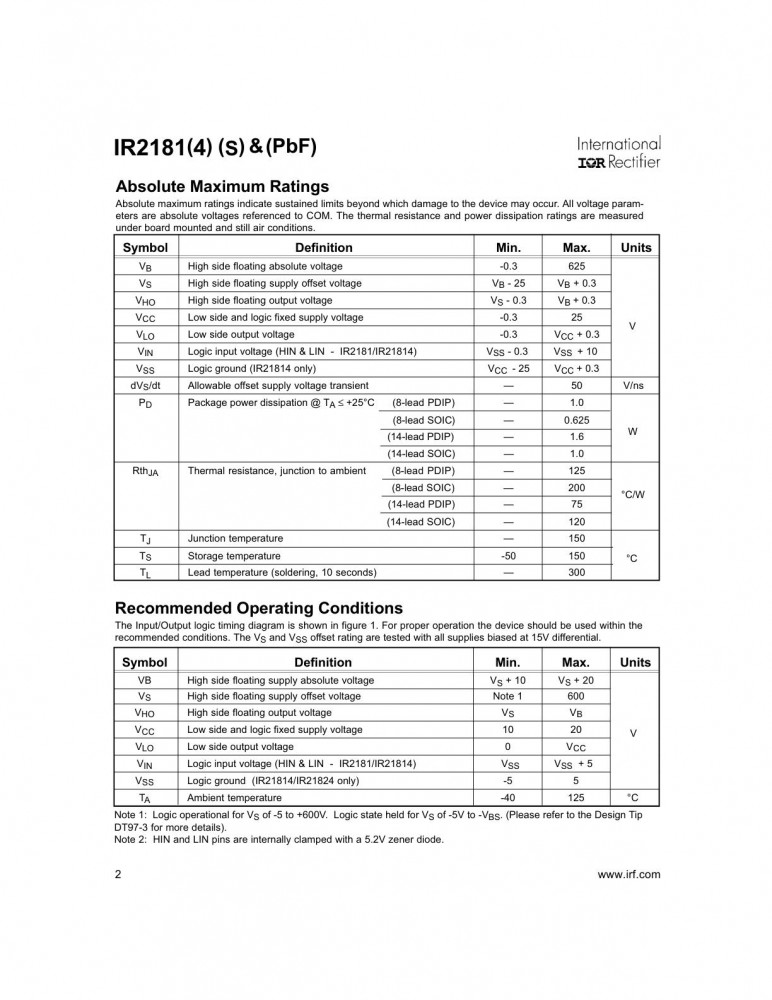 IR2181 technical document page 2