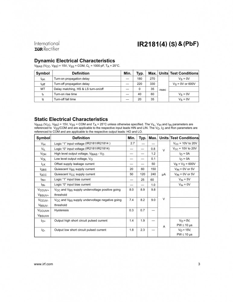 IR2181 technical document page 3