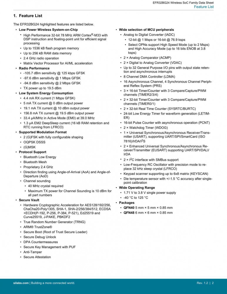 EFR32BG24 datasheet preview, page 2