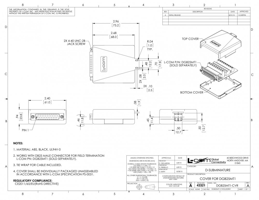 L-com DGB25MT1-CVR technical drawing