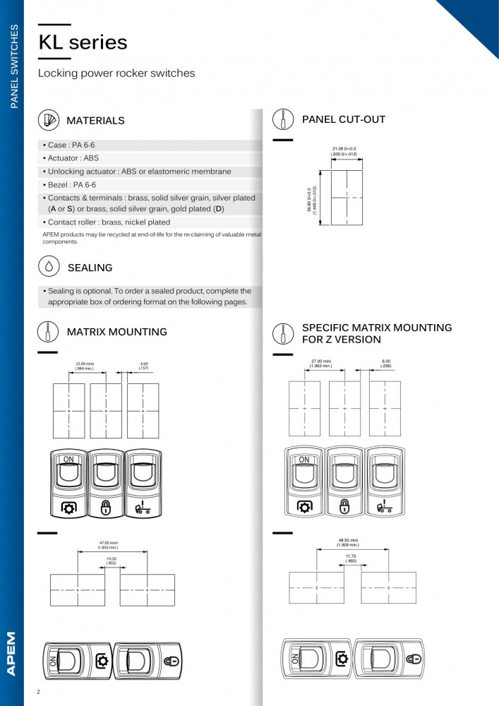 APEM KL series datasheet page 2