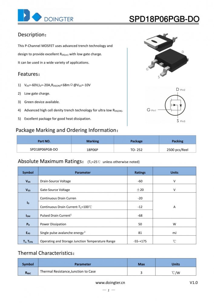 SPD18P06PGB-DO datasheet page 1