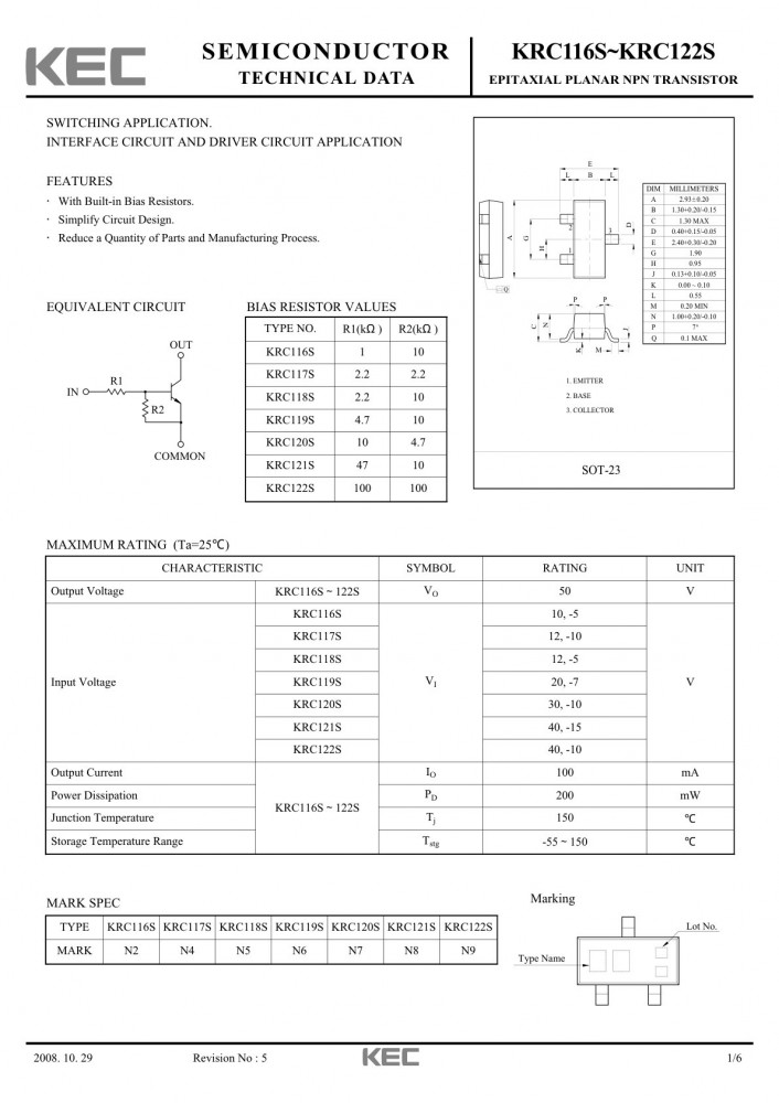 KEC KRC119S datasheet page 1