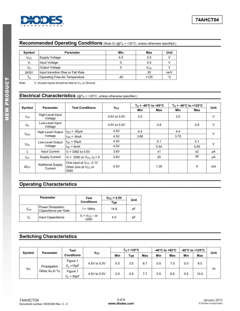 74AHCT04S14-13 datasheet page 3