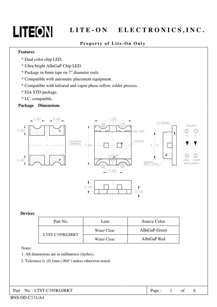 LTST-C195KGJRKT datasheet page 1