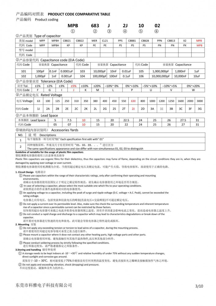 KYET MPB683J2J1002 specification page 3