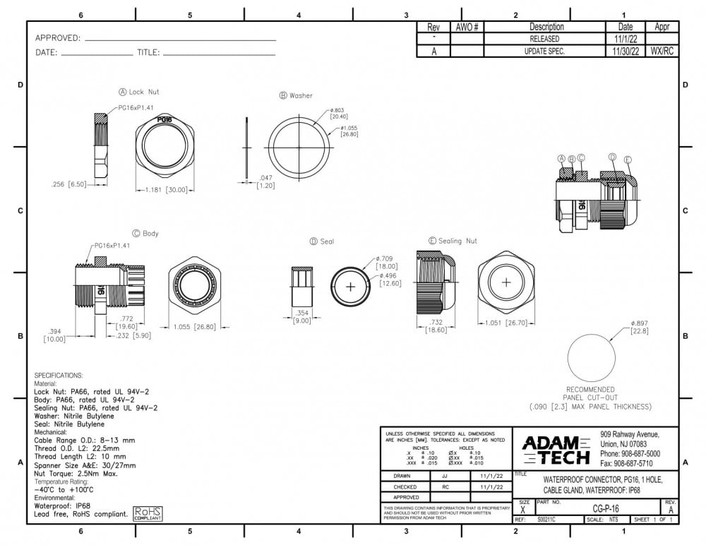 ADAM TECH CG-P-16 technical document page