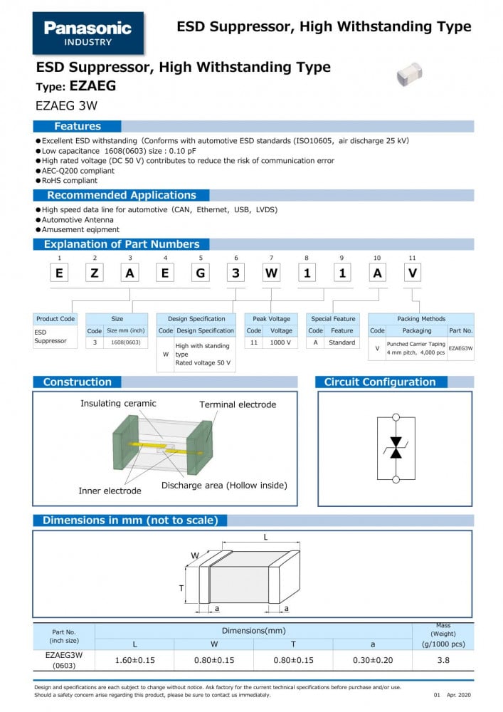 EZAEG3W11AV technical document page 1