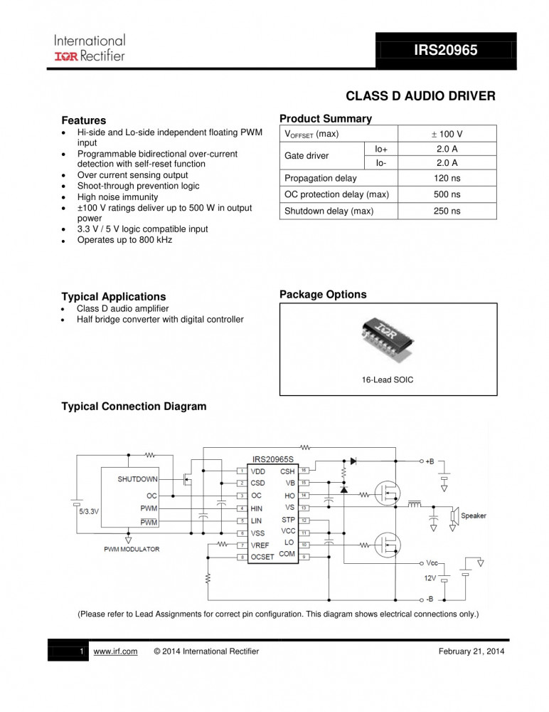 IRS20965STRPBF datasheet page 1