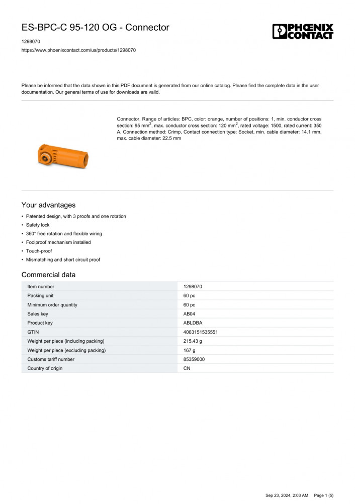 Phoenix Contact 1298070 technical document page 1