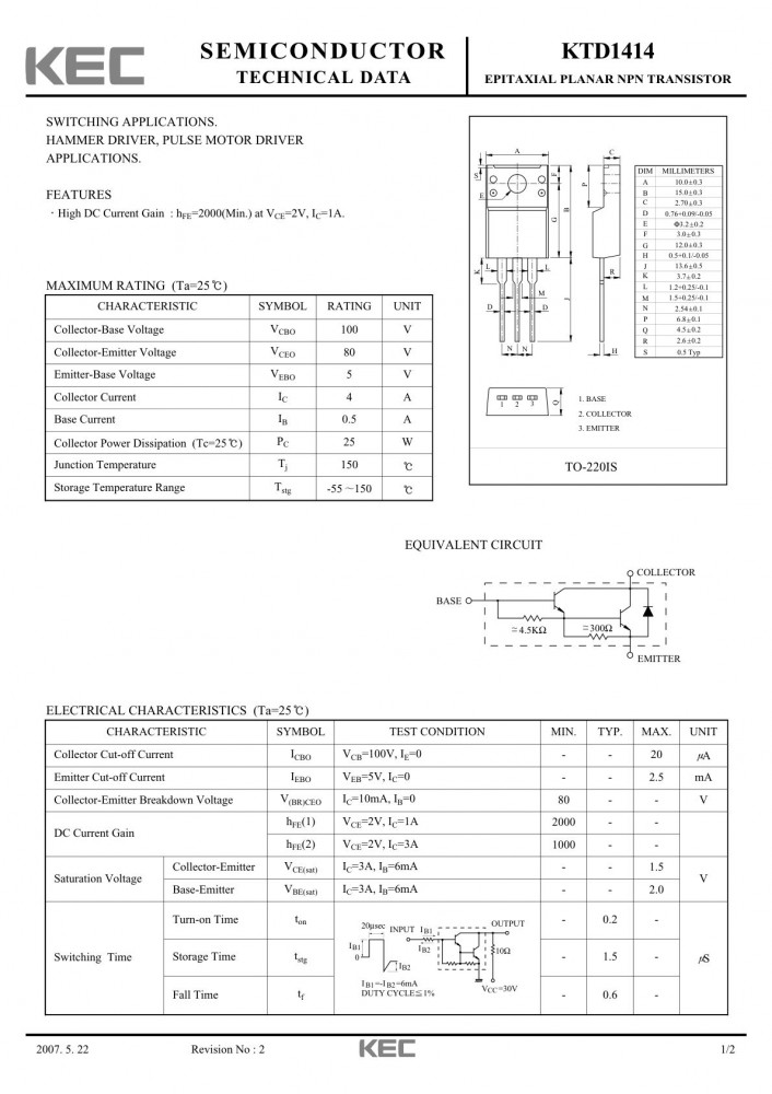 KTD1414-U/PF datasheet page 1