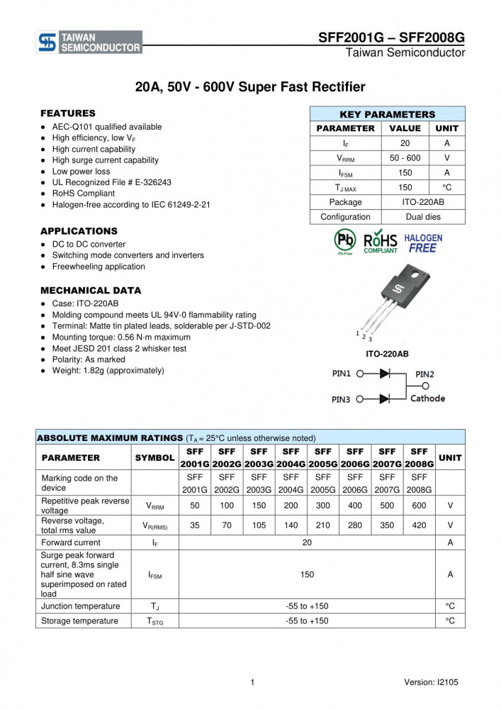 SFF2001G datasheet page 1
