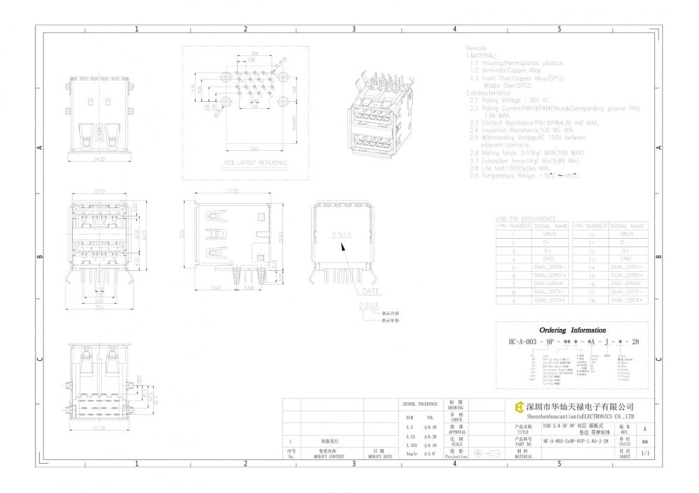 HCTL HC-A-003-2x9P-DIP-D-1.8A-J-28 product drawing