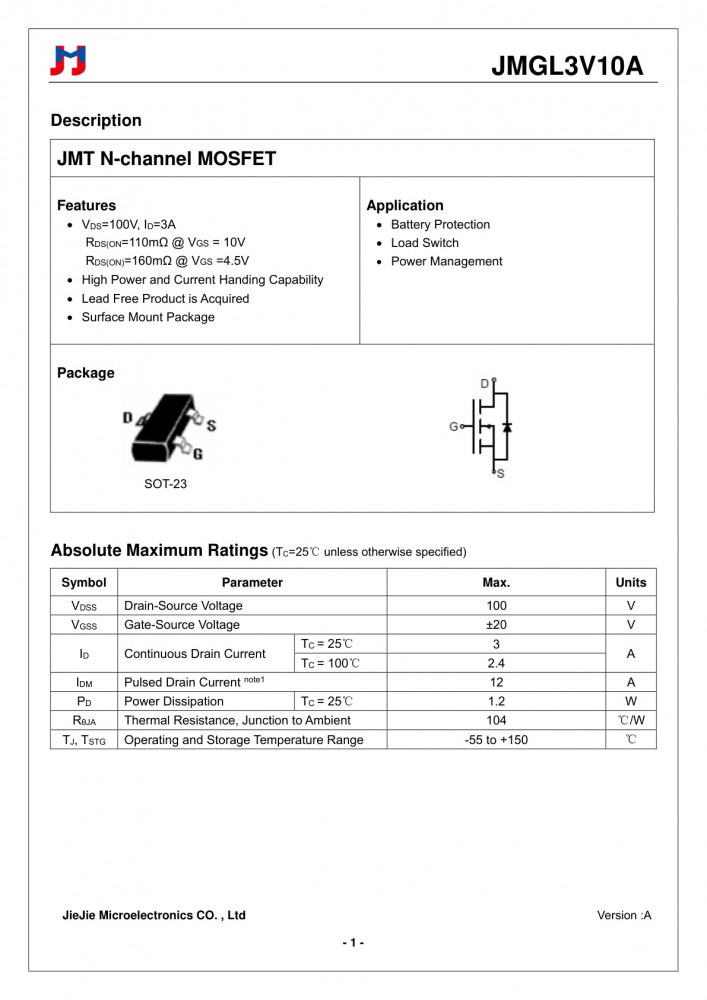 JMGL3V10A datasheet page 1